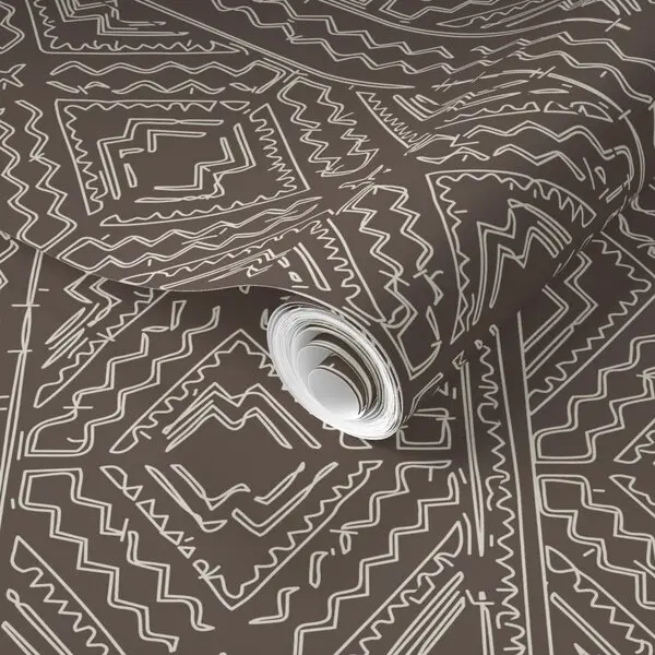 Spoonflower Mud Cloth Mudcloth African Traditional Custom Pre-pasted Wallpaper - Brown,white,gray
