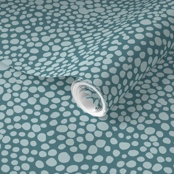 Spoonflower Large Shagreen Aqua Teal Dots Spots Ocean Texture Custom Pre-pasted Wallpaper - Blue,green,teal