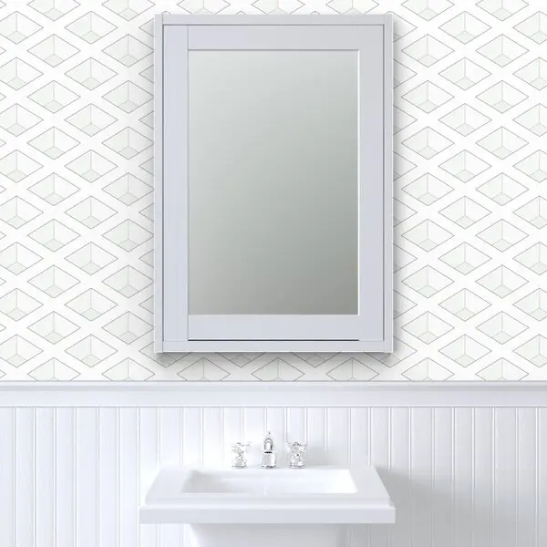 Spoonflower White Geometric Squares Cube Custom Pre-pasted Wallpaper
