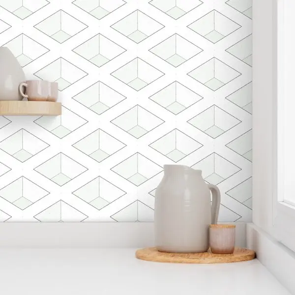 Spoonflower White Geometric Squares Cube Custom Pre-pasted Wallpaper