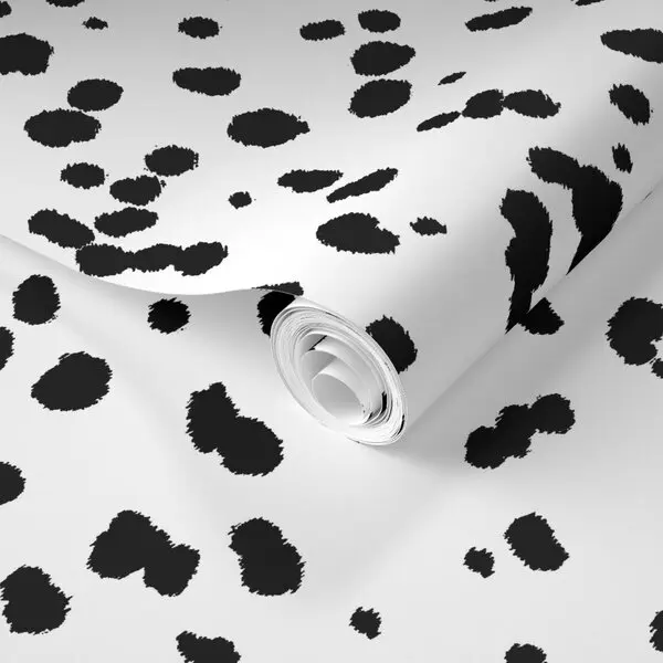 Spoonflower Animal Print Dog Dalmatian Spots Black White Puppy Custom Removable Wallpaper - Black,white,gray