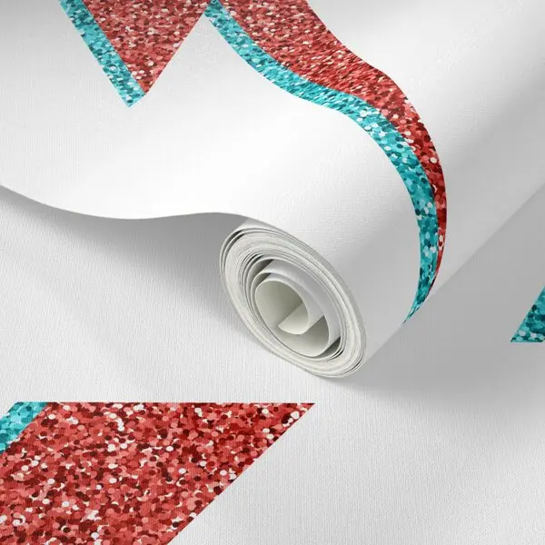 Spoonflower Superhero Super Ziggy Stardust Red Blue Glam Rock Custom Pre-pasted Wallpaper - White,teal,pink