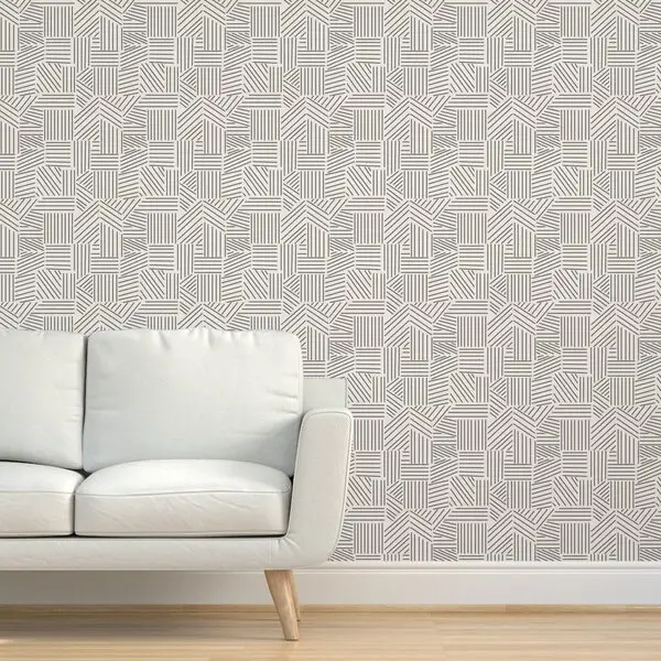 Spoonflower Black And White Hash Marks Medium 100% Natural Sisal Grasscloth Wallcovering