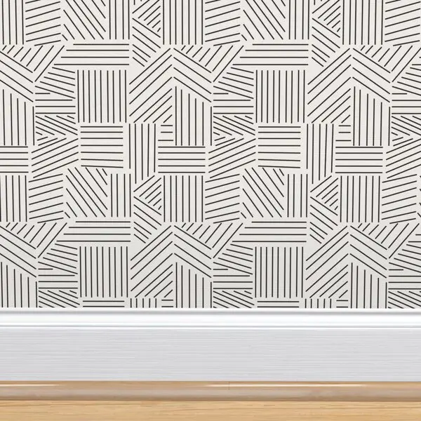 Spoonflower Black And White Hash Marks Medium 100% Natural Sisal Grasscloth Wallcovering