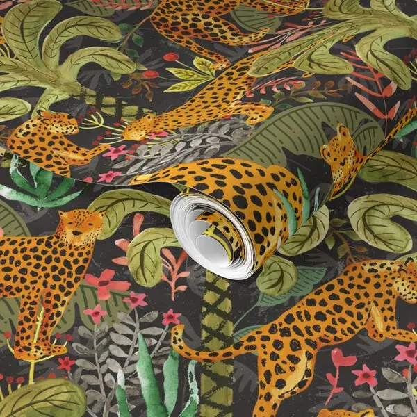 Spoonflower Animalier Animalierdc Maximalist Exotic Animal Custom Removable Wallpaper - Yellow,green,brown