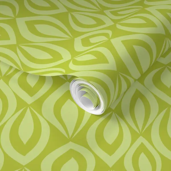 Spoonflower Lime Chartreuse Leaves Mod Green Custom Pre-pasted Wallpaper - Green,yellow