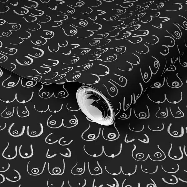 Spoonflower Black And White Feminine Breast Cancer Feminist Custom Pre-pasted Wallpaper - Black,white,gray