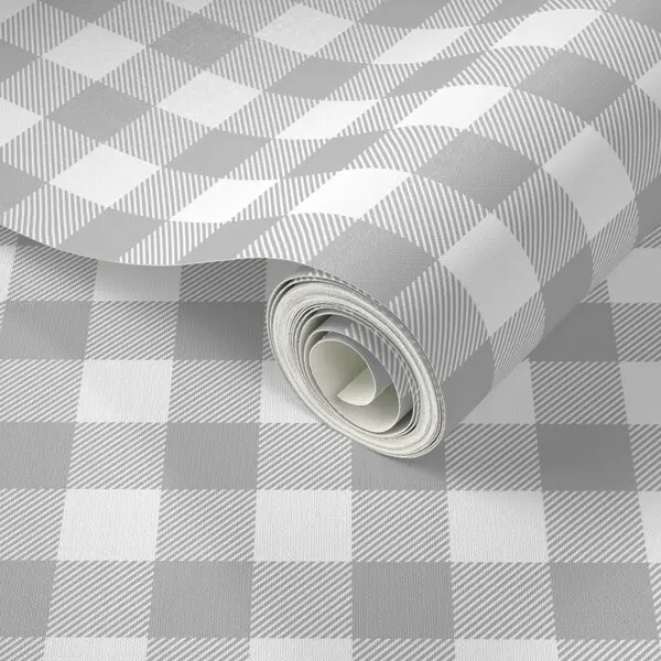 Spoonflower Gray White Plaid Buffalo Check Trendy Elephant Custom Pre-pasted Wallpaper - Gray,white