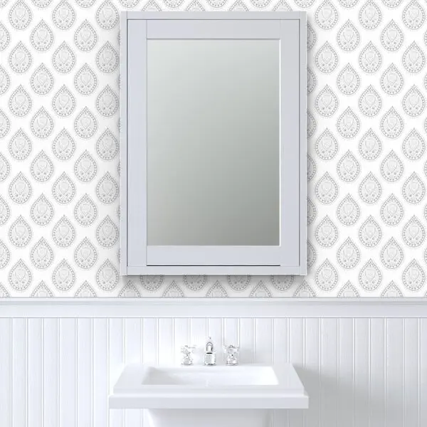 Spoonflower Gray Paisley Block Print Home Custom Pre-pasted Wallpaper