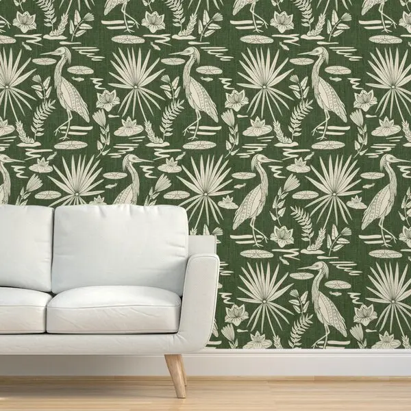 Spoonflower Lowcountry Egret Moss Small 100% Natural Sisal Grasscloth Wallcovering