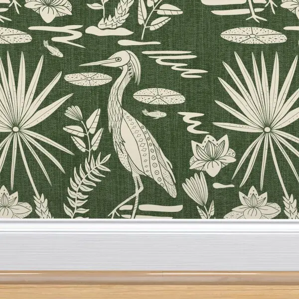 Spoonflower Lowcountry Egret Moss Small 100% Natural Sisal Grasscloth Wallcovering