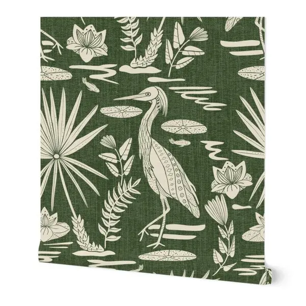 Spoonflower Lowcountry Egret Moss Small 100% Natural Sisal Grasscloth Wallcovering