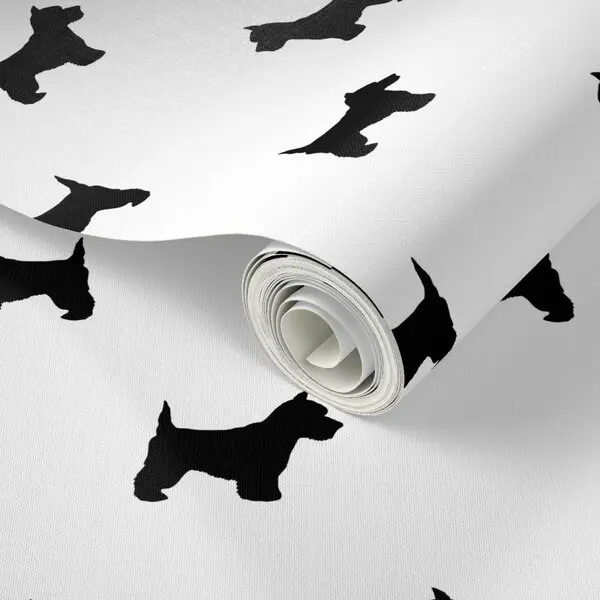 Spoonflower Westie Silhouette Custom Pre-pasted Wallpaper - Black,white,gray