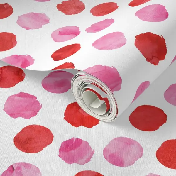 Spoonflower Holiday Love Trendy Watercolor Valentines Baby Custom Pre-pasted Wallpaper - Red,gray,pink