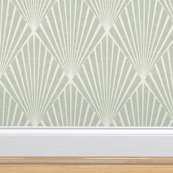 Spoonflower Art Deco Sage Green Texture 100% Natural Sisal Grasscloth Wallcovering - White,green