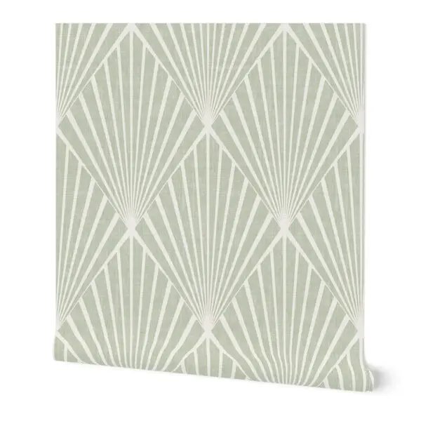 Spoonflower Art Deco Sage Green Texture 100% Natural Sisal Grasscloth Wallcovering - White,green