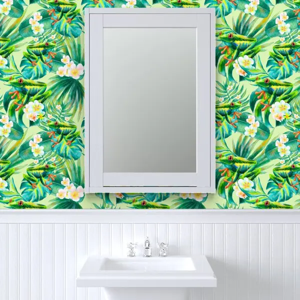 Spoonflower Decor Hand Drawn Watercolor Rio Floral Custom Pre-pasted Wallpaper