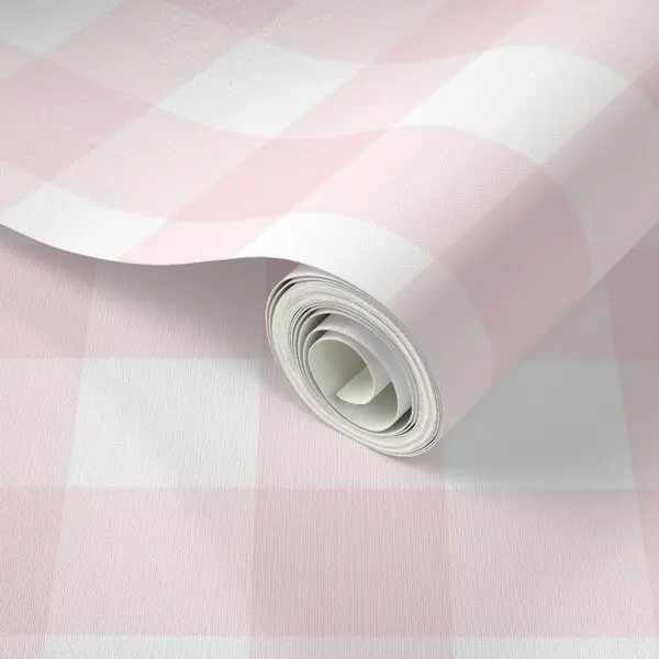 Spoonflower Plaid Retro Gingham Tartan Nursery Checkered Custom Pre-pasted Wallpaper - White,red,gray