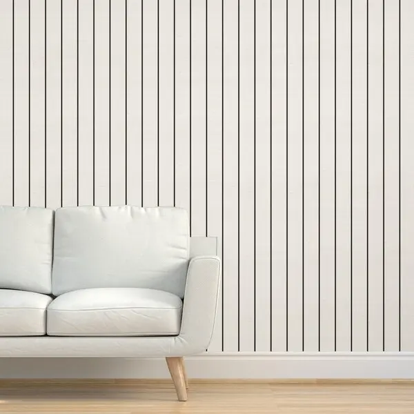 Spoonflower Black Pinstripe 100% Natural Sisal Grasscloth Wallcovering - Black,white