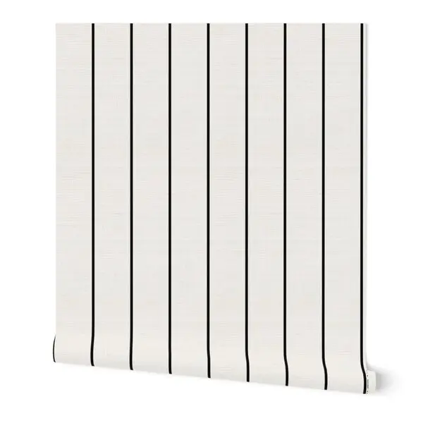 Spoonflower Black Pinstripe 100% Natural Sisal Grasscloth Wallcovering - Black,white