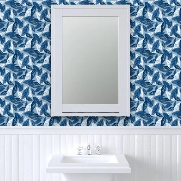 Spoonflower Leaves Nature Modern Brush Leaf Monochromatic Custom Pre-pasted Wallpaper