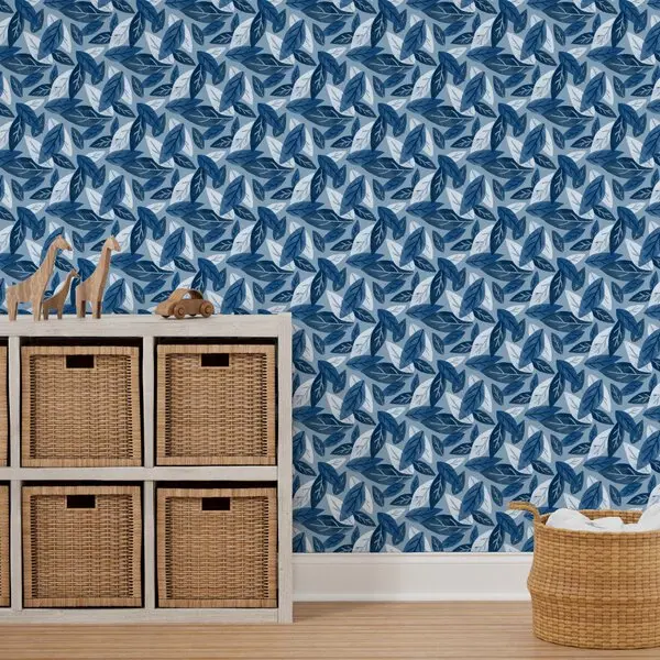 Spoonflower Leaves Nature Modern Brush Leaf Monochromatic Custom Pre-pasted Wallpaper