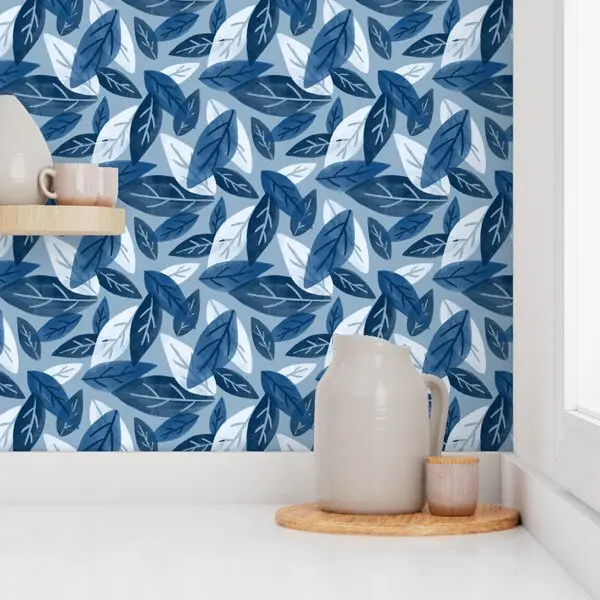 Spoonflower Leaves Nature Modern Brush Leaf Monochromatic Custom Pre-pasted Wallpaper