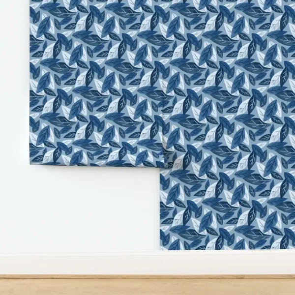 Spoonflower Leaves Nature Modern Brush Leaf Monochromatic Custom Pre-pasted Wallpaper