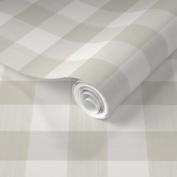 Spoonflower Cream Plaid Country Gingham Paint Check Tan Custom Pre-pasted Wallpaper - Beige,white,tan