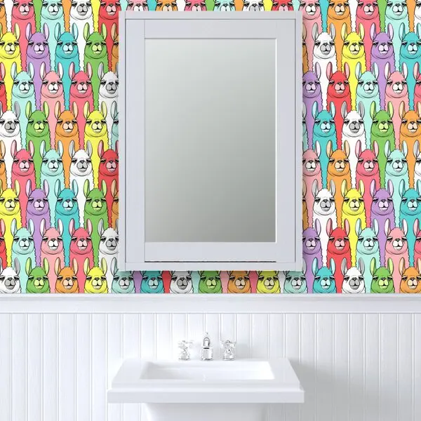 Spoonflower Llamas Llama Zoo Farm Head Face Custom Pre-pasted Wallpaper