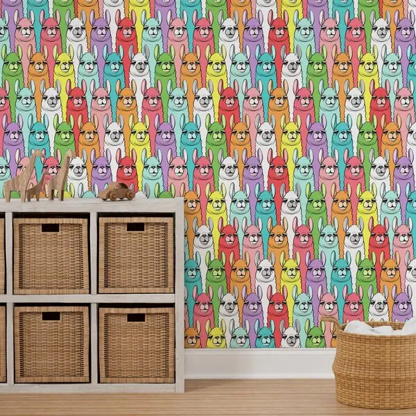 Spoonflower Llamas Llama Zoo Farm Head Face Custom Pre-pasted Wallpaper