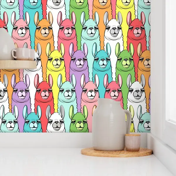 Spoonflower Llamas Llama Zoo Farm Head Face Custom Pre-pasted Wallpaper