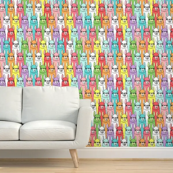 Spoonflower Llamas Llama Zoo Farm Head Face Custom Pre-pasted Wallpaper