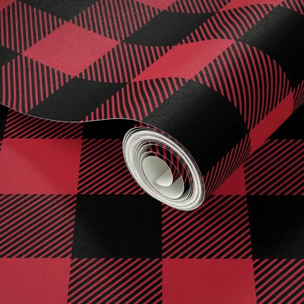 Spoonflower Plaid Red And Black Buffalo Little Arrow 2 Inch Custom Pre-pasted Wallpaper - Black,red,brown