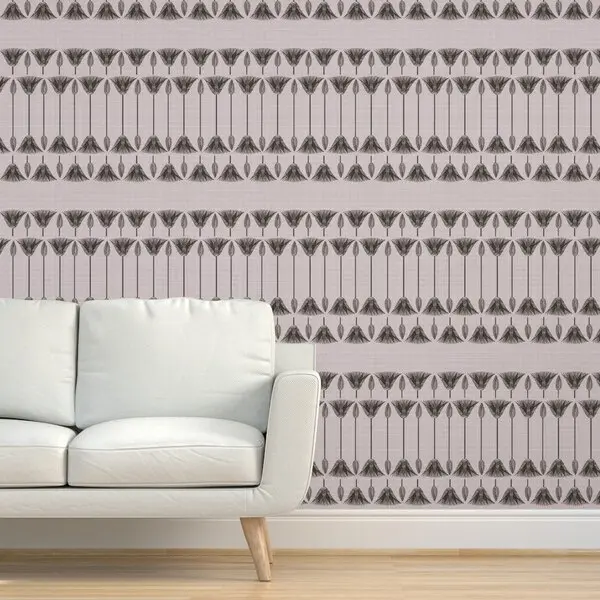 Spoonflower Lotus Deco Lilac 100% Natural Sisal Grasscloth Wallcovering