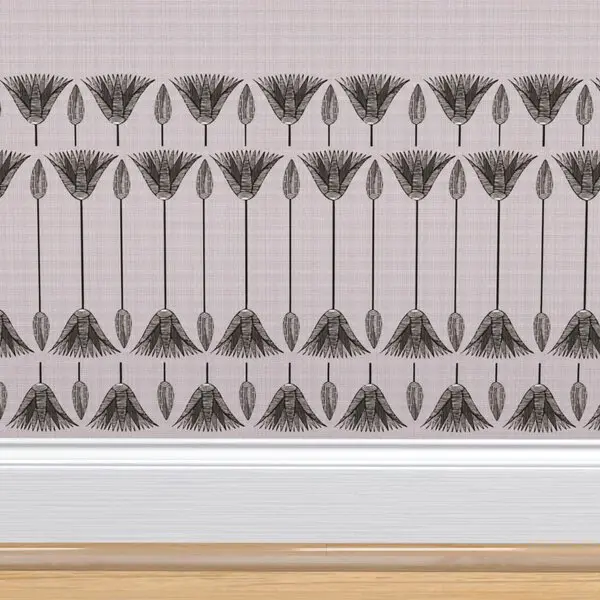 Spoonflower Lotus Deco Lilac 100% Natural Sisal Grasscloth Wallcovering
