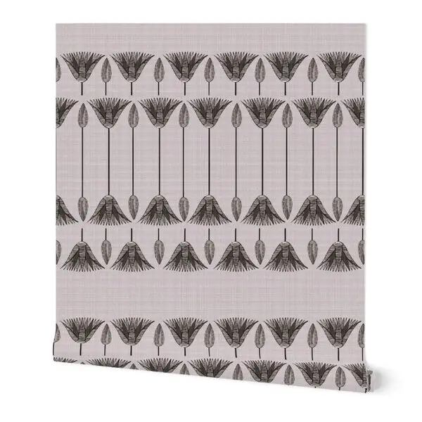 Spoonflower Lotus Deco Lilac 100% Natural Sisal Grasscloth Wallcovering