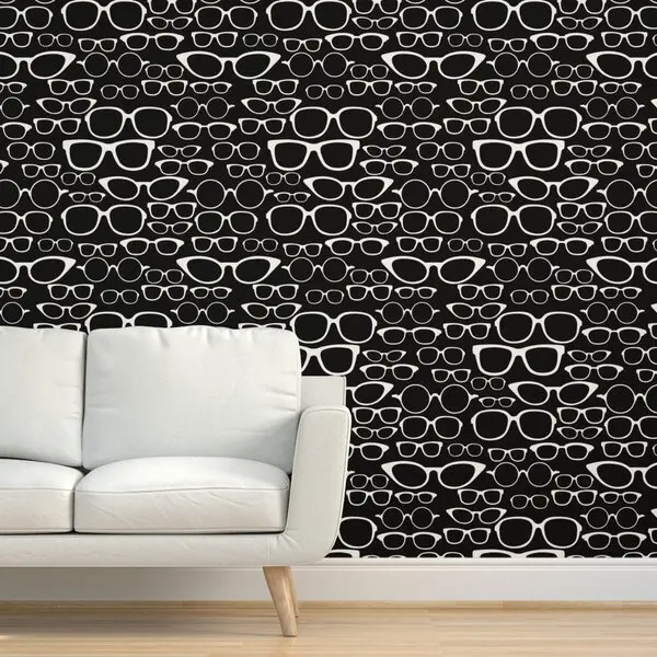 Spoonflower Black And White Glasses 100% Natural Sisal Grasscloth Wallcovering