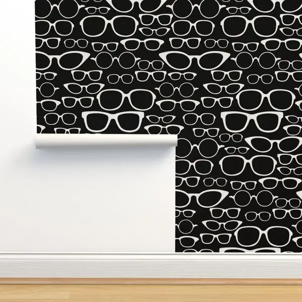 Spoonflower Black And White Glasses 100% Natural Sisal Grasscloth Wallcovering