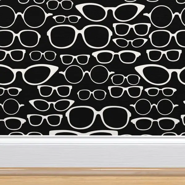Spoonflower Black And White Glasses 100% Natural Sisal Grasscloth Wallcovering