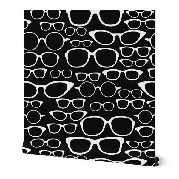 Spoonflower Black And White Glasses 100% Natural Sisal Grasscloth Wallcovering
