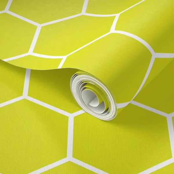 Spoonflower Green Yellow Chartreuse Geometric Hexagons Custom Removable Wallpaper
