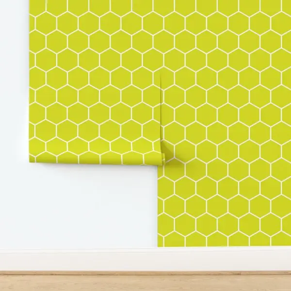 Spoonflower Green Yellow Chartreuse Geometric Hexagons Custom Removable Wallpaper