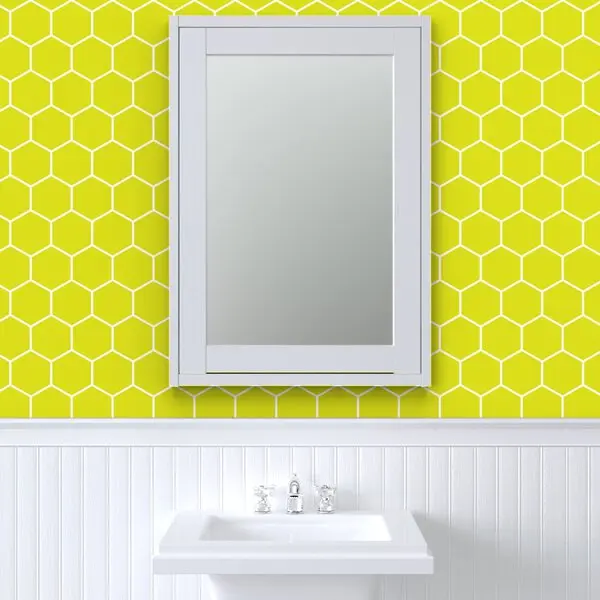 Spoonflower Green Yellow Chartreuse Geometric Hexagons Custom Removable Wallpaper
