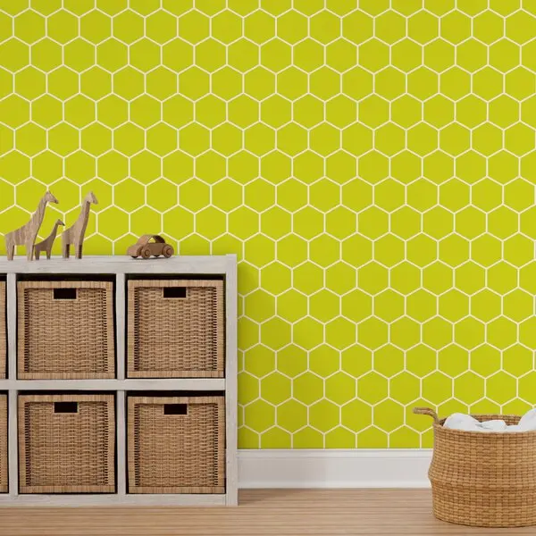 Spoonflower Green Yellow Chartreuse Geometric Hexagons Custom Removable Wallpaper