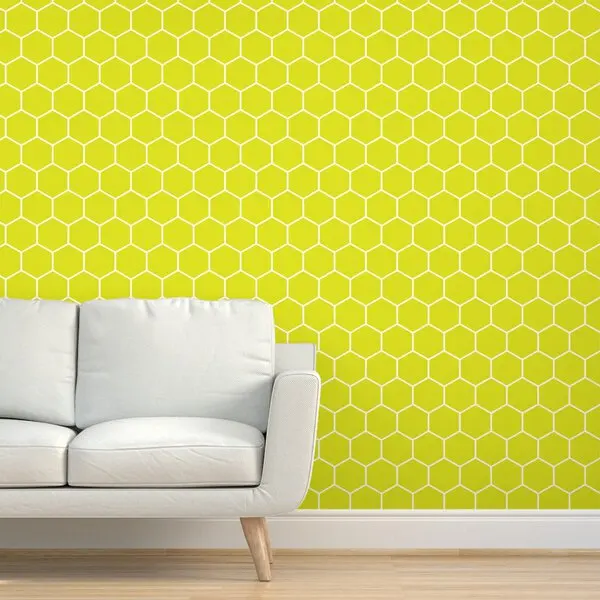 Spoonflower Green Yellow Chartreuse Geometric Hexagons Custom Removable Wallpaper