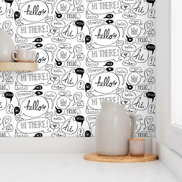 Spoonflower Hello Typography Letters Bonjour Calgary Custom Pre-pasted Wallpaper