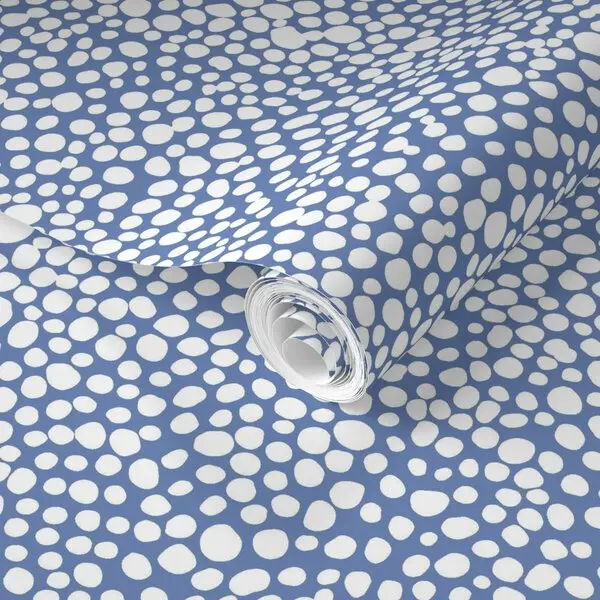 Spoonflower White Polka Dots On Blue Shagreen Custom Removable Wallpaper - Blue,white