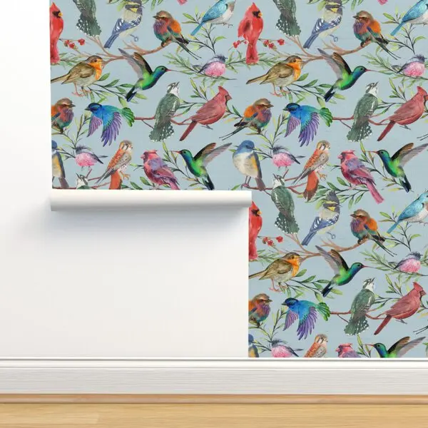 Spoonflower Birds 100% Natural Sisal Grasscloth Wallcovering