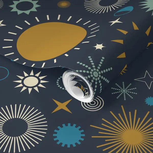 Spoonflower Astrology Zodiac Sun Sign Constellations Moon Custom Removable Wallpaper - Blue,yellow,brown